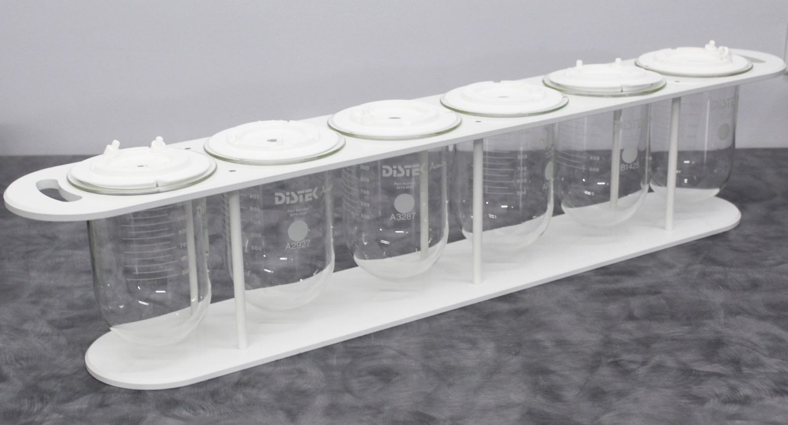 Distek 3010-0096 x6 Dissolution Vessels w/ Caps and Rack for Bathless