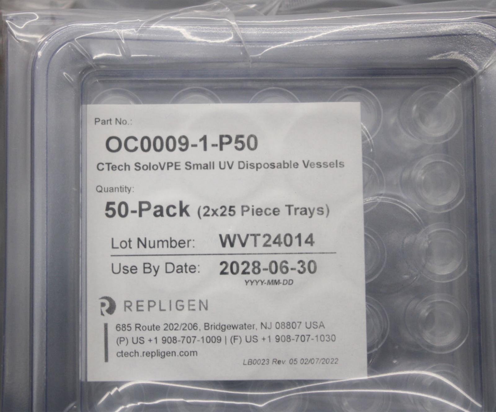 NEW Repligen OC0009-1-P50 ColoVPE Small UV Disposable Vessels 50pk