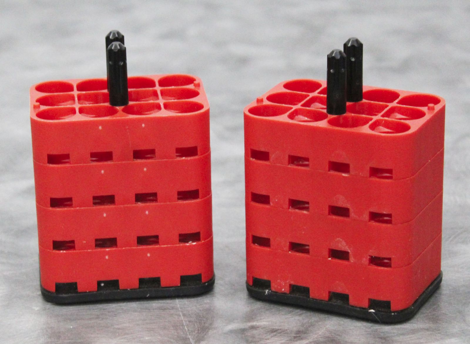 Lot of 2 Heraeus Sepatech Red Rectangle Rotor Bucket Adapters 12 x 10m